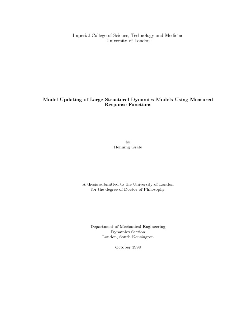Model Updating Of Large Structural Dynamics Models Using Measured Response Functions Download