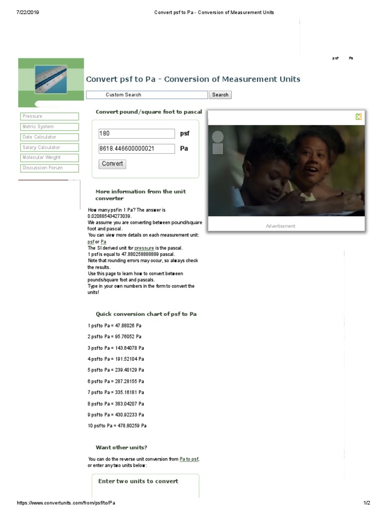 Convert PSF To Pa - Conversion of Measurement Units | PDF | Pascal ...
