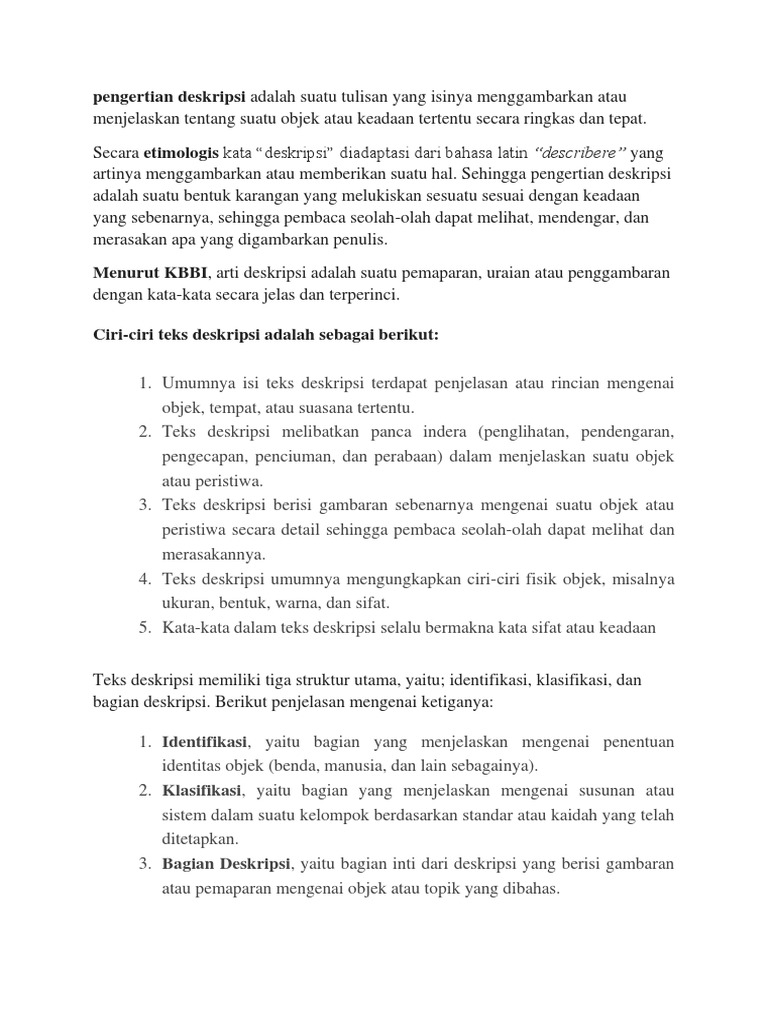 Pengertian Deskripsi | PDF