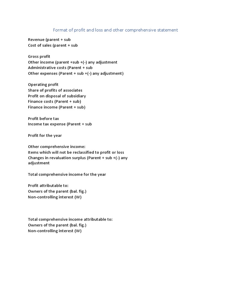 Format of Profit and Loss and Other Comprehensive Statement | PDF ...