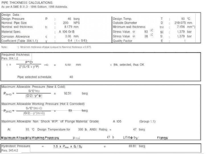 Pipe thickness calculations as per ASME B31.3 | PDF