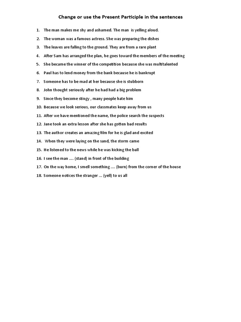 Present Participle Exercises | PDF