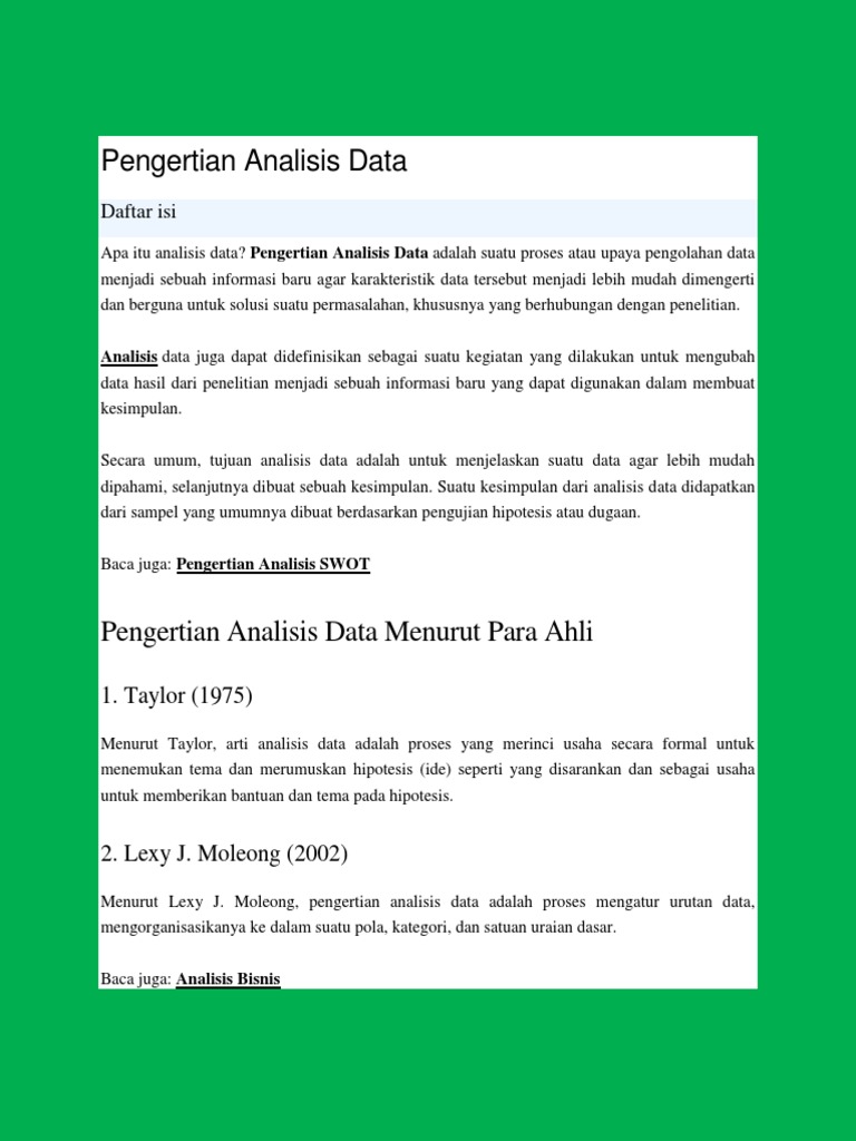 Pengertian Analisis Data | PDF