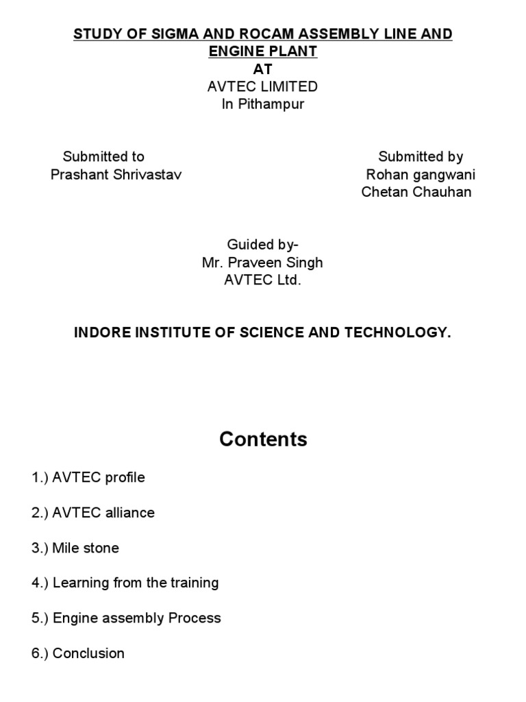 Study of Sigma and Rocam Assembly Line And22 | PDF | Piston | Engines