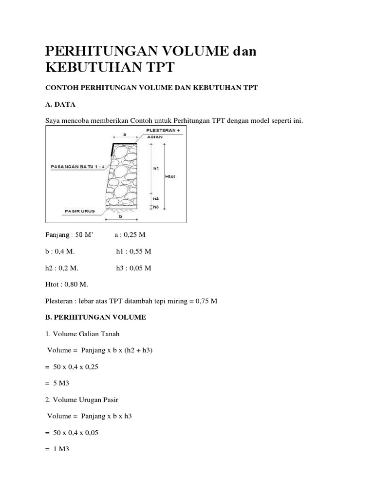 Contoh Perhitungan Volume Dan Kebutuhan TPT A. Data | PDF