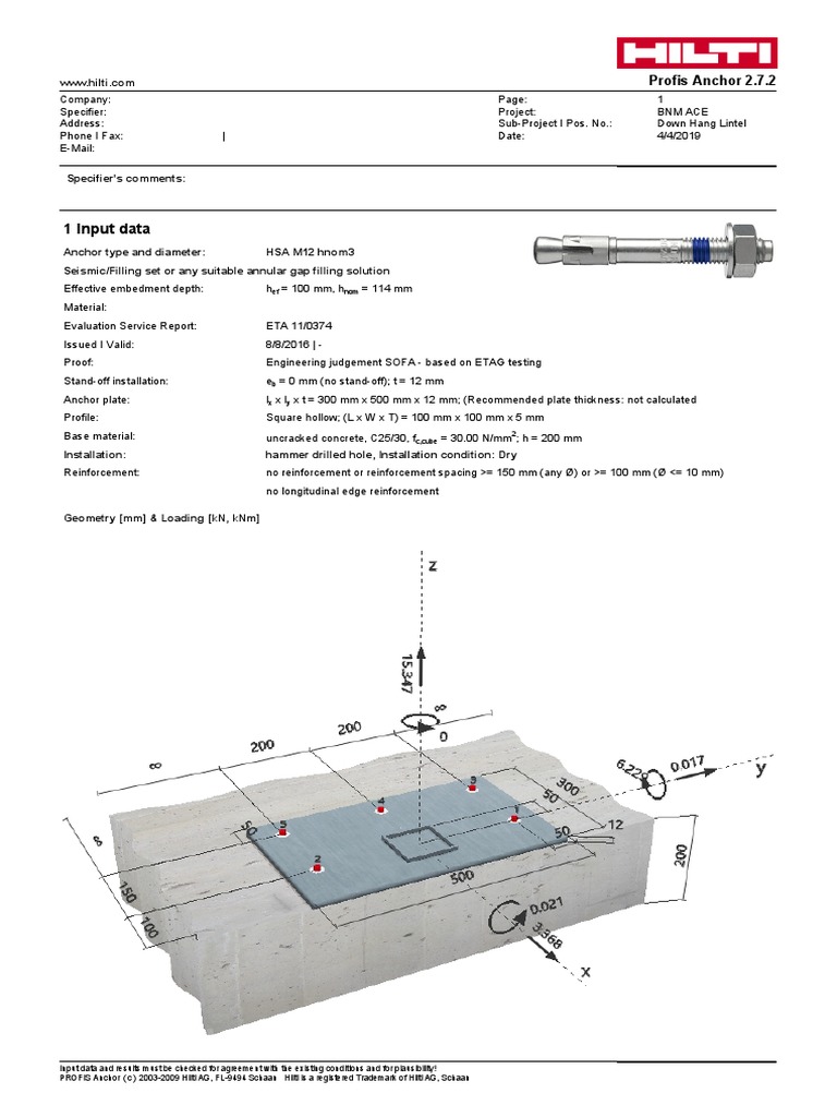 Calculation Report For Hilti Bolt | PDF | Drill | Anchor
