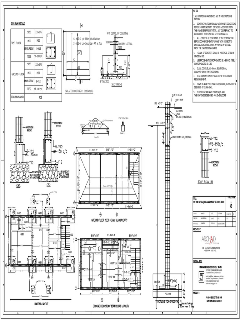1 Rft. Detail of Columns Column S1-Y12-6" C/c-Main RFT at Bottom S1-Y12 ...