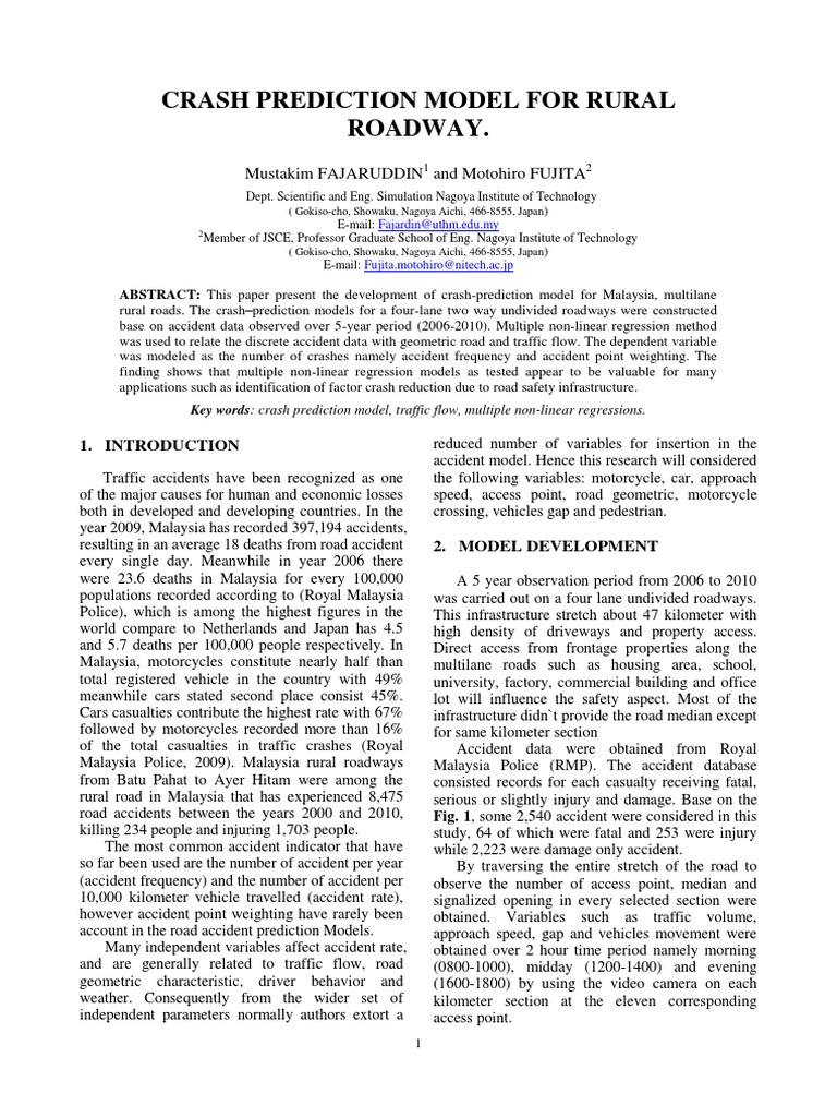Crash Prediction Model For Rural Roadway.: Mustakim FAJARUDDIN and Motohiro FUJITA | PDF ...