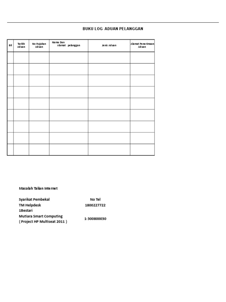 Buku Log Aduan Pelanggan | PDF