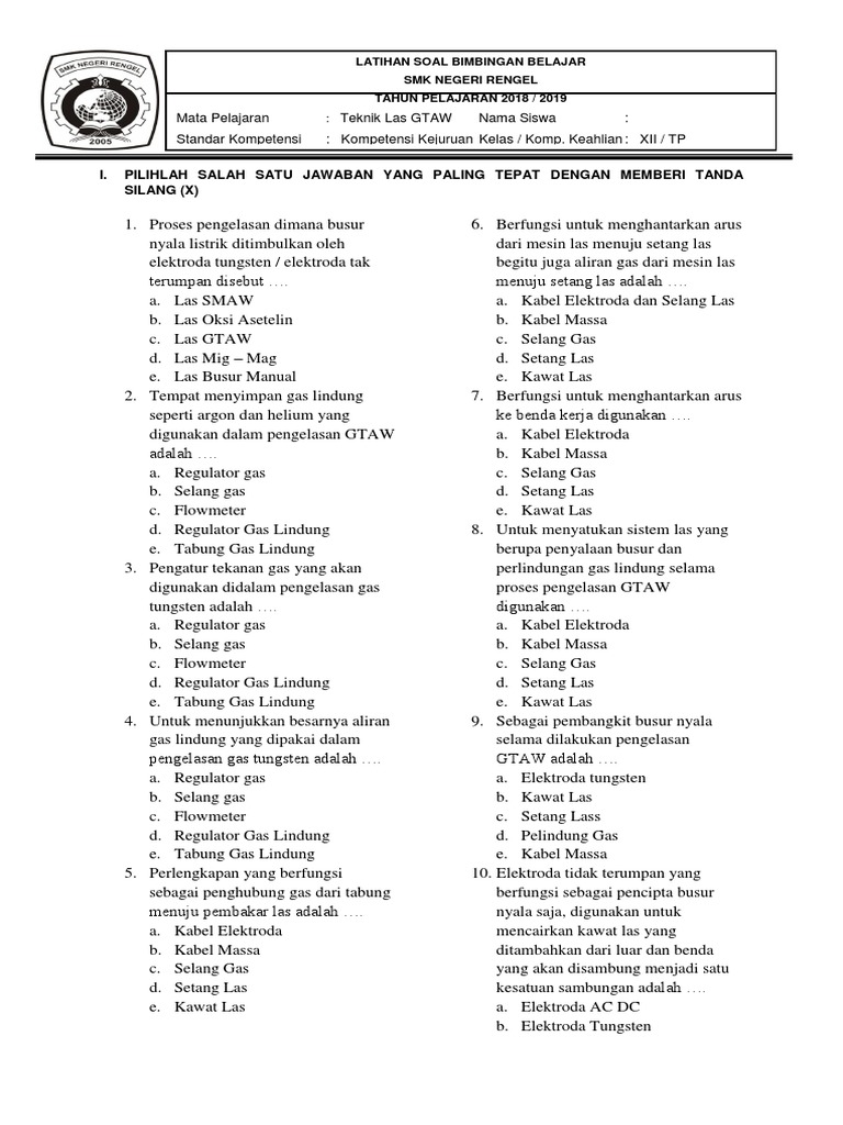 Latihan Soal Bimbel Las Gtaw | PDF