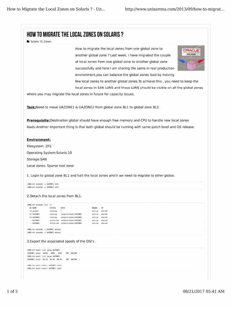 How To Migrate The Local Zones On Solaris - UnixArena | PDF