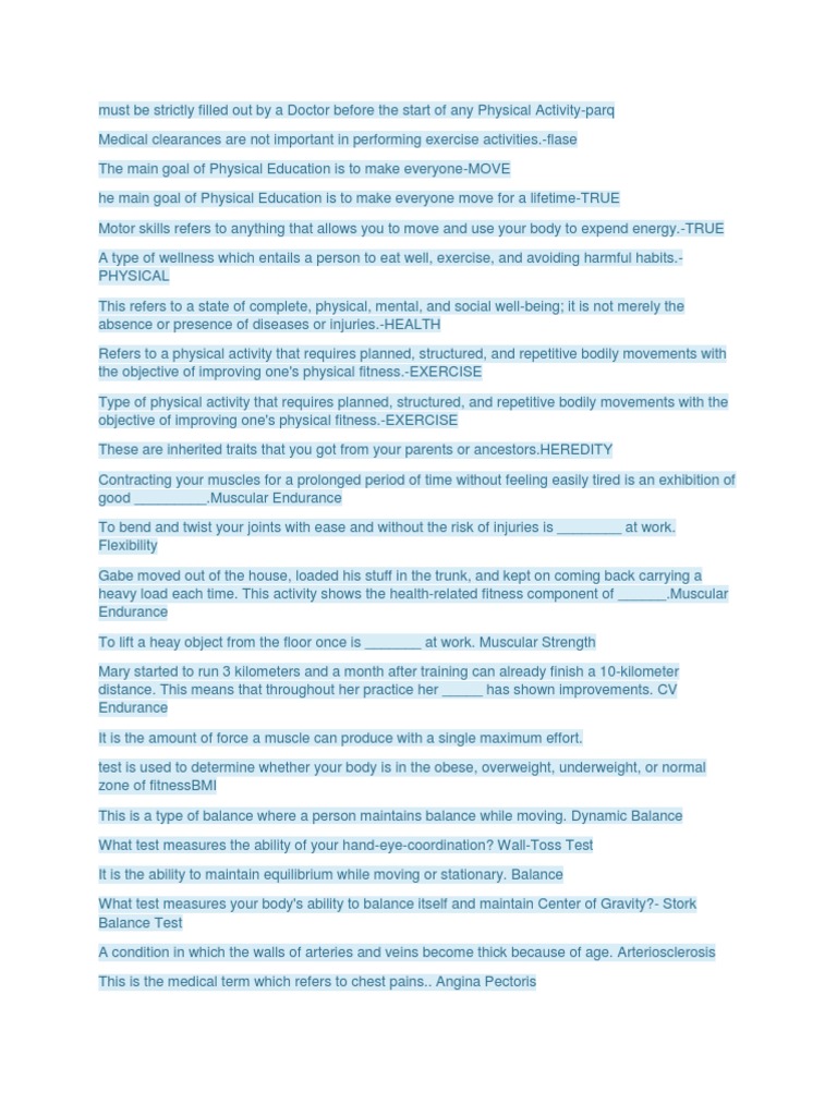P.E Answer Key | PDF | Stress (Biology) | Artery
