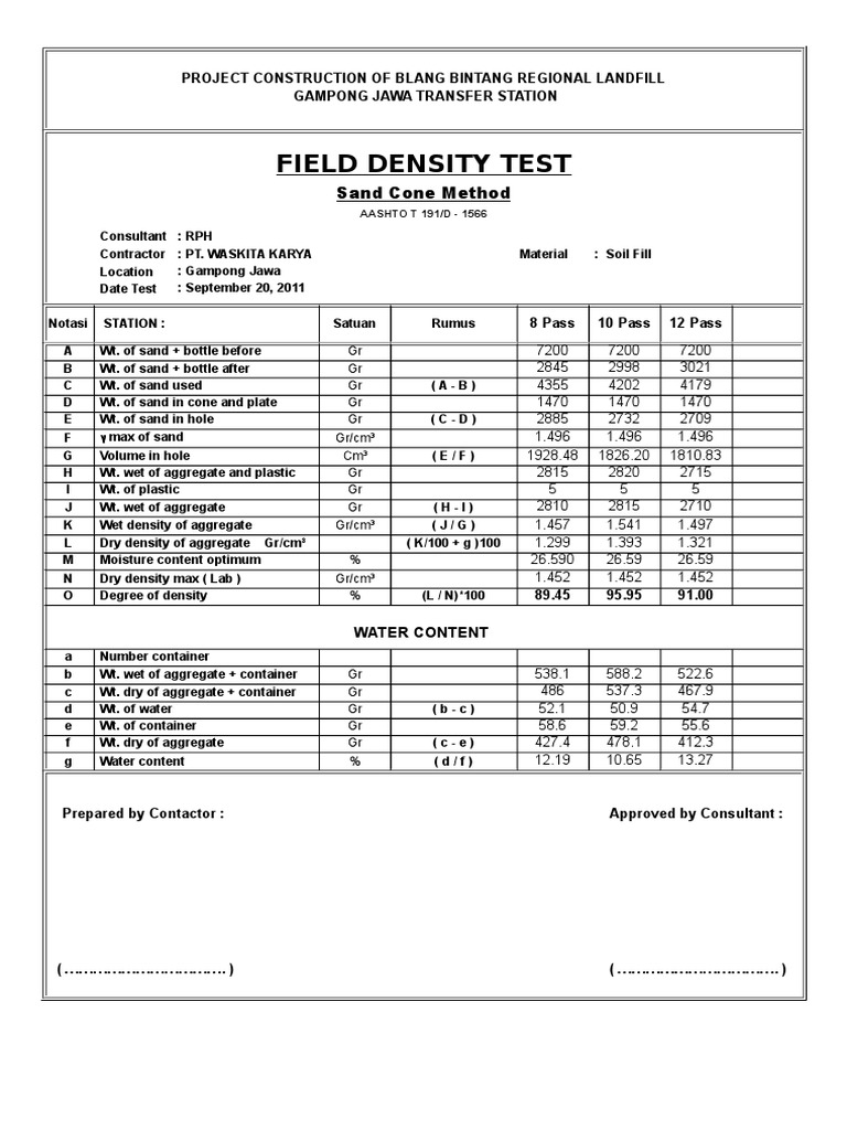 Field Density Test: Sand Cone Method | PDF | Geotechnical Engineering ...