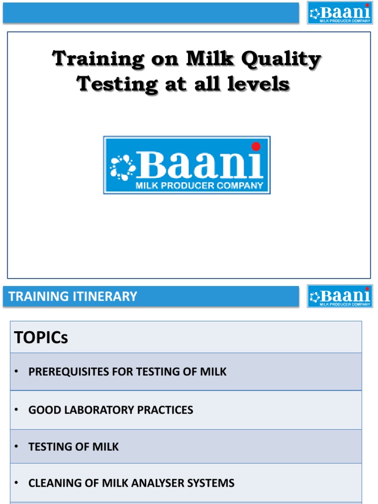 Training On Milk Quality Testing at All Levels | PDF | Laboratories | Milk
