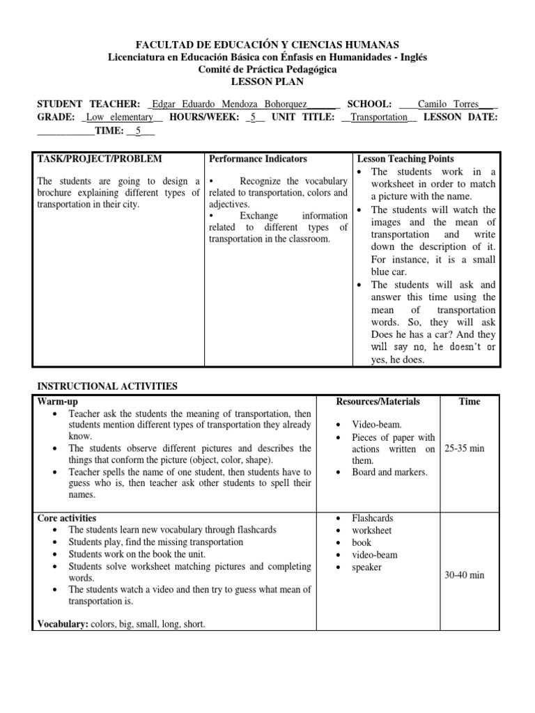 Transportation | PDF | Lesson Plan | Classroom