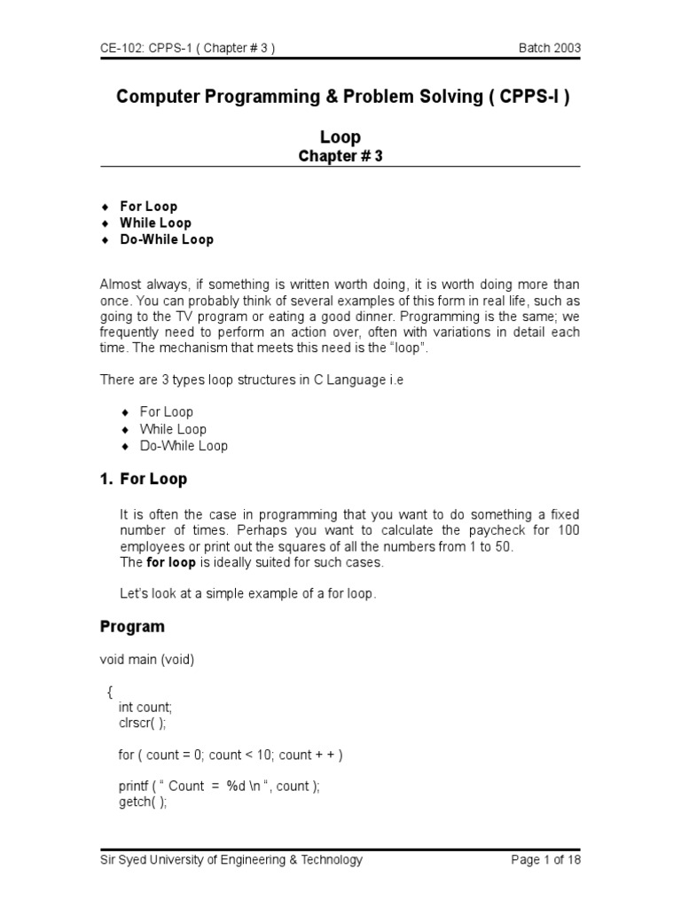 Computer Programming & Problem Solving (CPPS-I) : Chapter # 3 | PDF ...