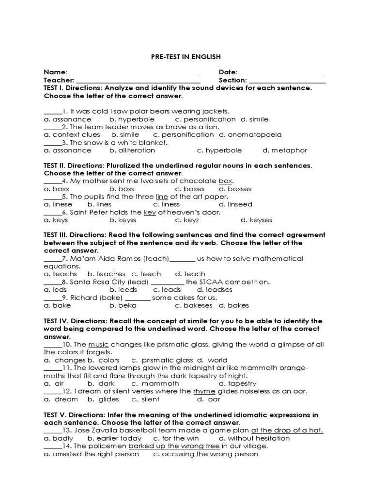Diagnostic Test Grade 6 | PDF | Drinking Water | English Language