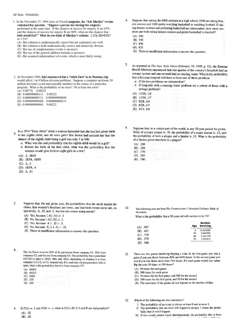 AP Statistics Practice Questions | PDF | Computers