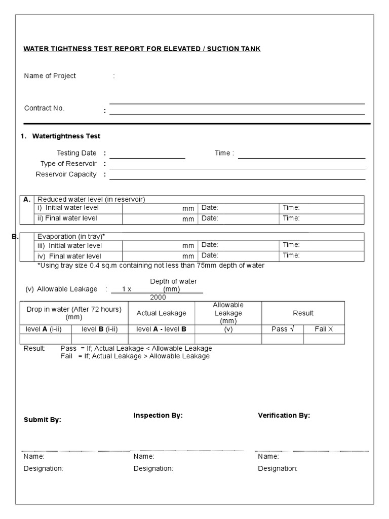Form Water Tightness Test | PDF