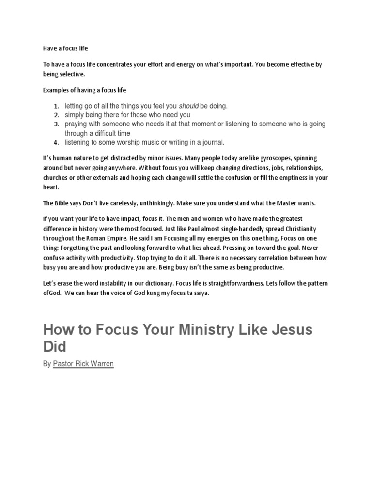 How To Focus Your Ministry Like Jesus Did: by Pastor Rick Warren ...