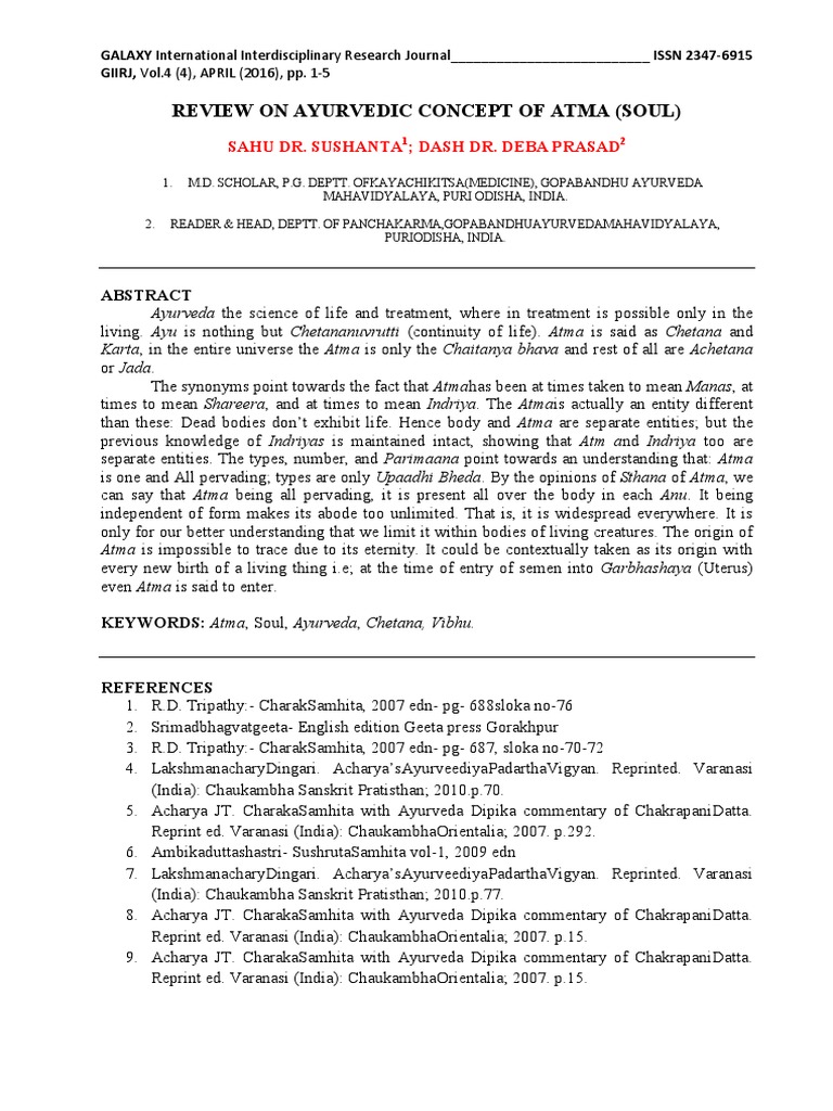 Review On Ayurvedic Concept of Atma (Soul) : Sahu Dr. Sushanta Dash Dr ...