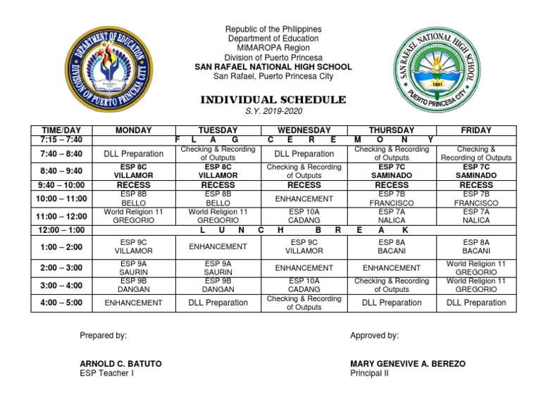 Individual Schedule: Esp 8C Villamor Esp 8C Villamor Esp 7C Saminado ...