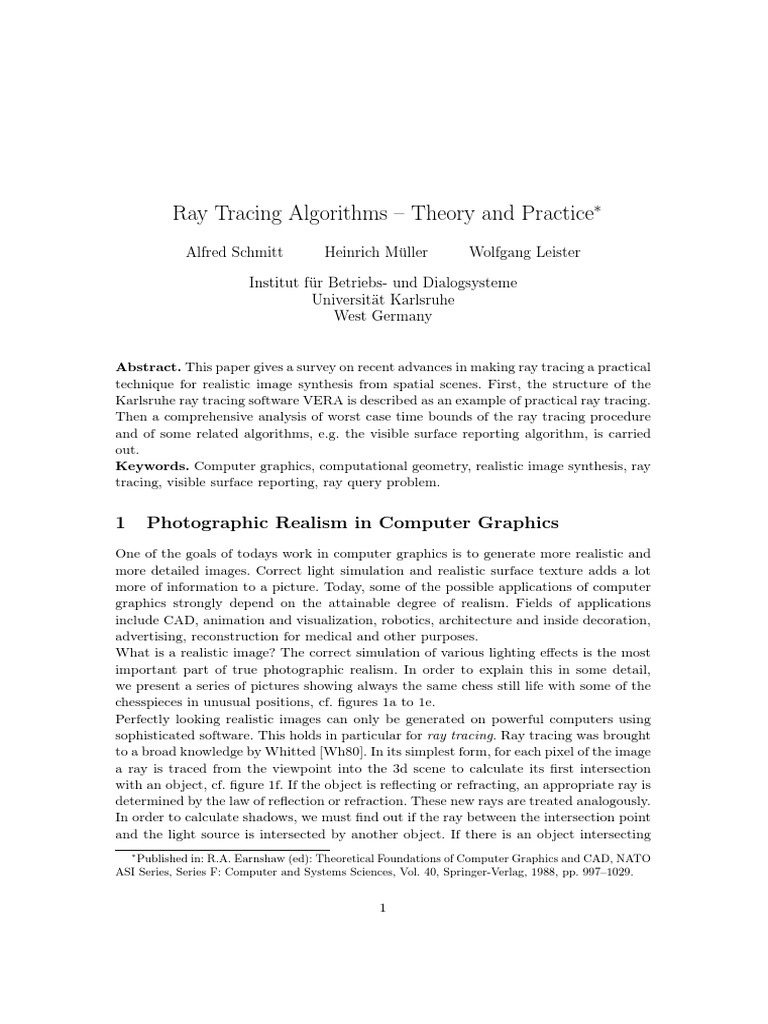 Ray Tracing Algorithms Theory And Practice 1 Photographic Realism In Computer Graphics Pdf