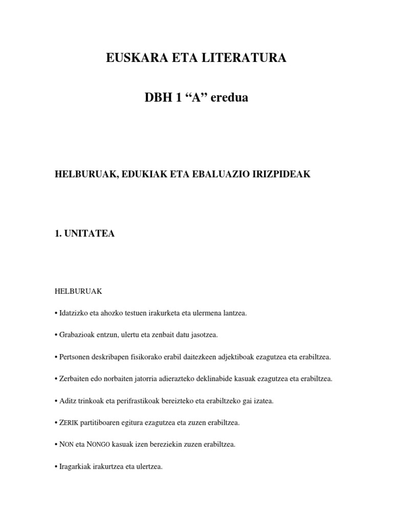DBH 1 Euskara A Programazioa | PDF
