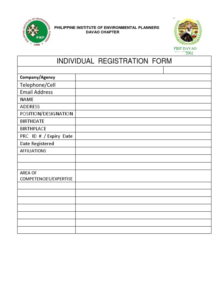 PIEP Davao Chapter Registration Form | PDF