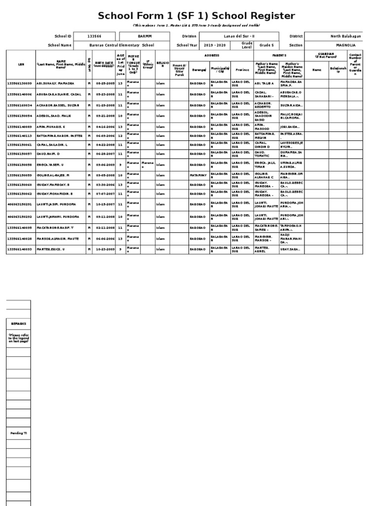 School Form 1 (SF 1) School Register | PDF