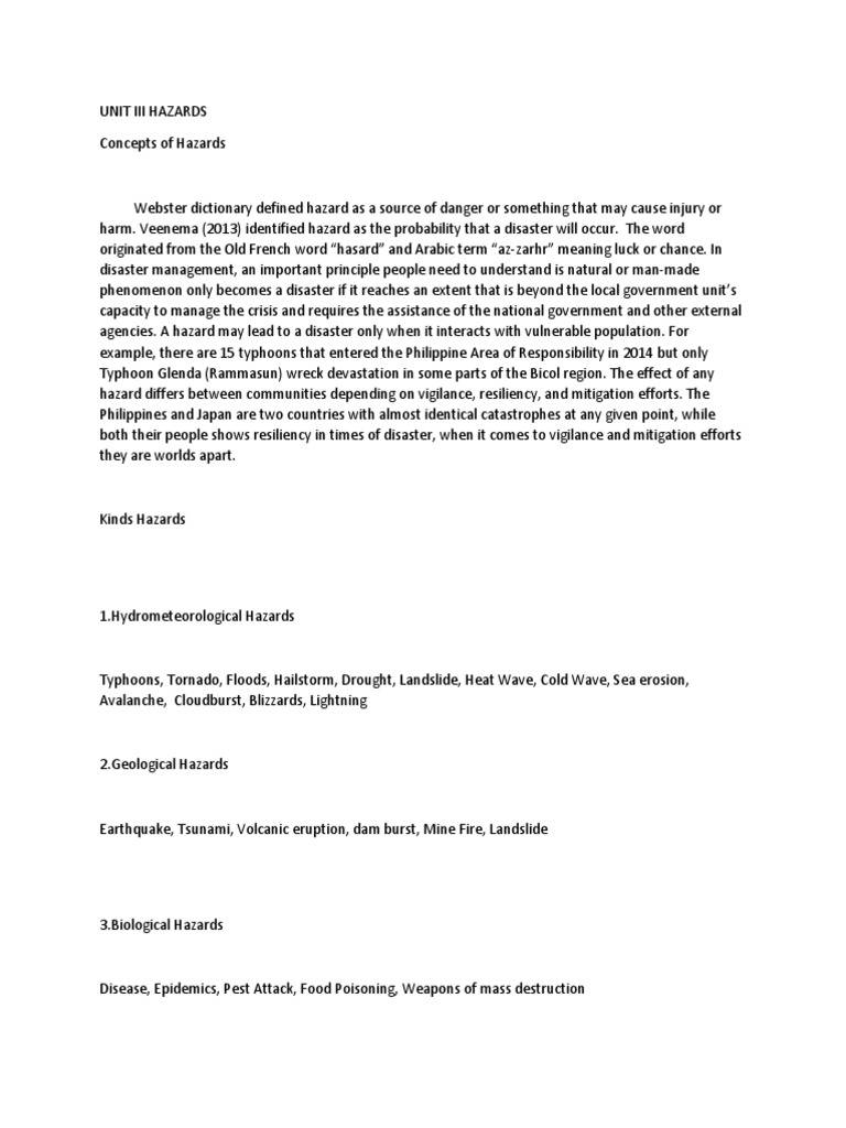Reviewer Unit III Hazards | PDF | Hazards | Natural Disasters