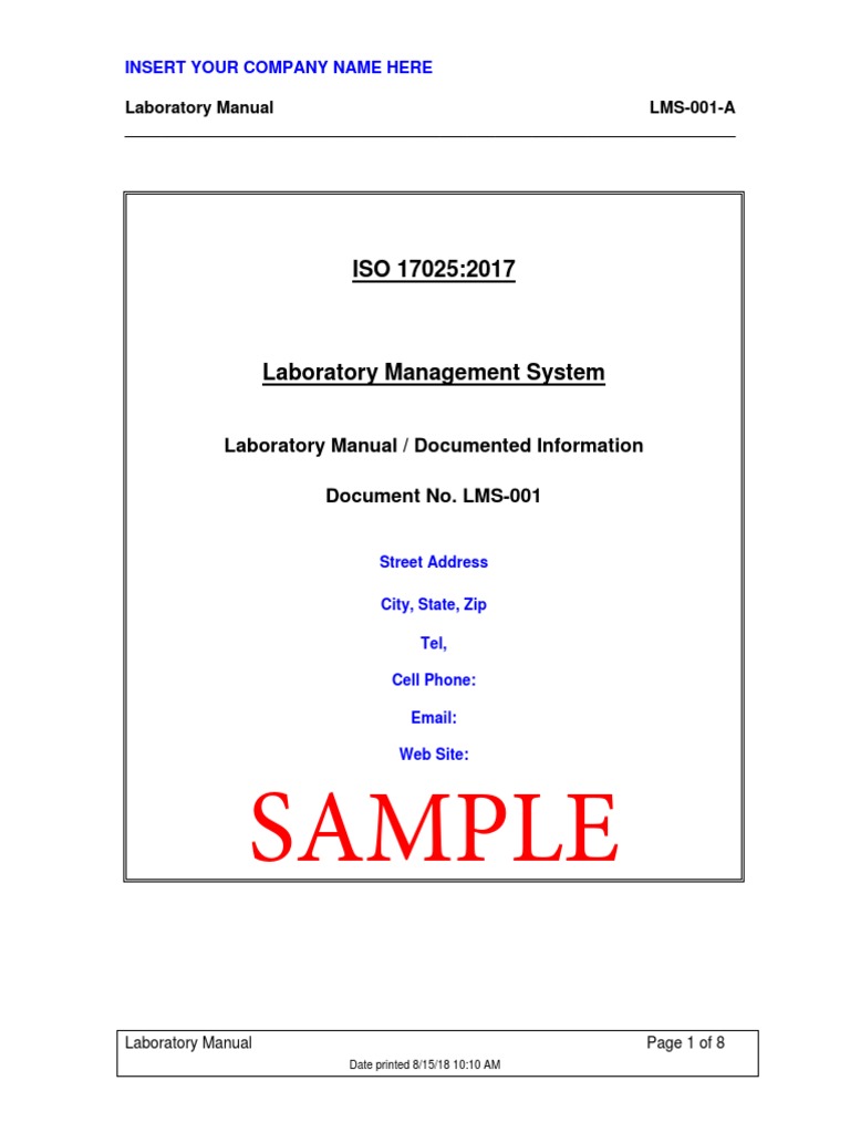 Sample: Laboratory Manual LMS-001-A | PDF | Evaluation | Employment