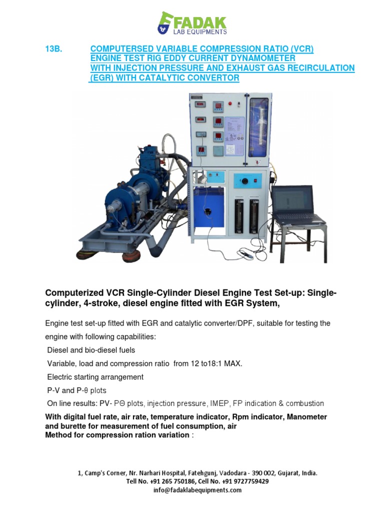 13B Computersed Variable Compression Ratio VCR Engine Test Rig Eddy ...