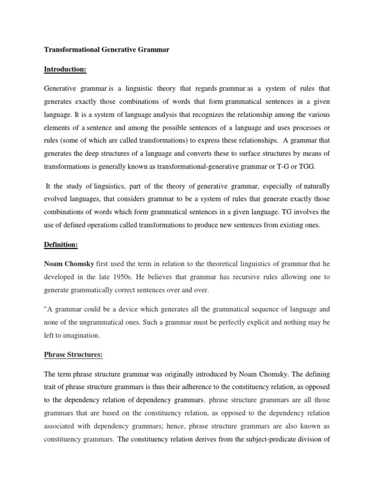Transformational Generative Grammar | PDF | Phrase | Philology