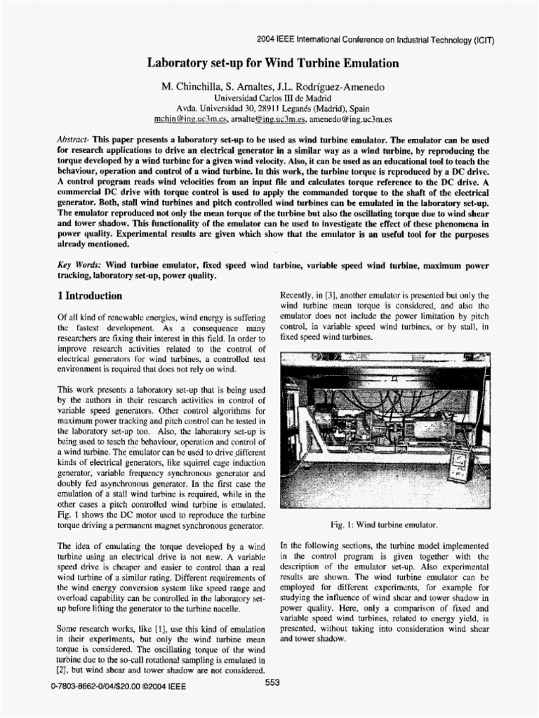 Laboratory Setup For Wind Turbine Emulation | PDF | Wind Power | Wind ...