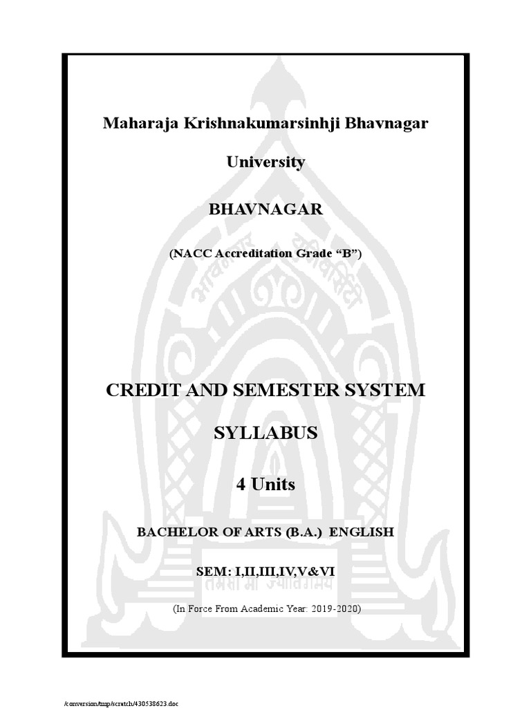 Maharaja Krishnakumarsinhji Bhavnagar University Bhavnagar: Credit and ...