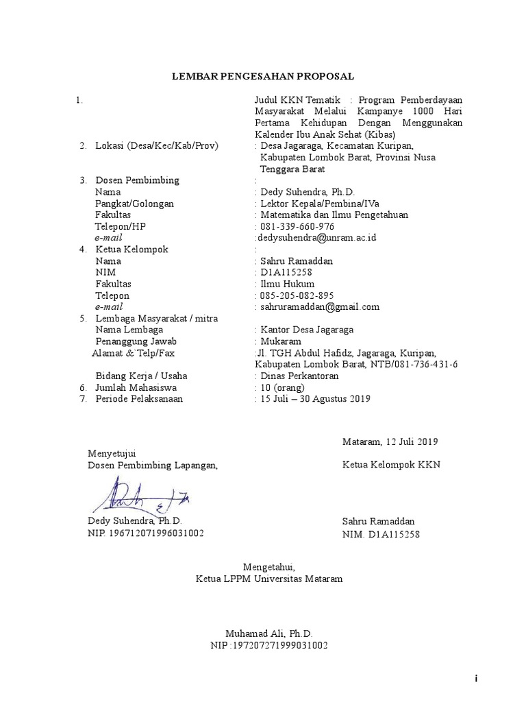 Lembar Pengesahan Proposal Sesuai LPPM 2 | PDF