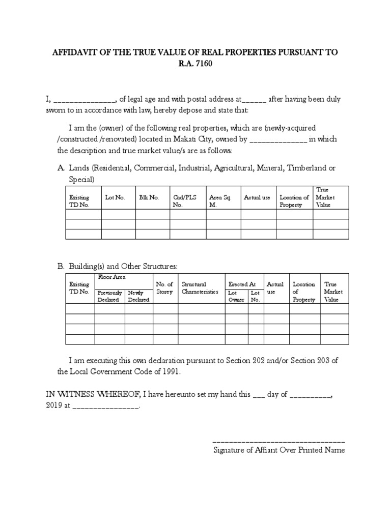 Affidavit of True Property Value | PDF | Law