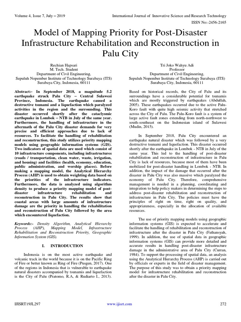 Model of Mapping Priority For Post-Disaster Infrastructure ...