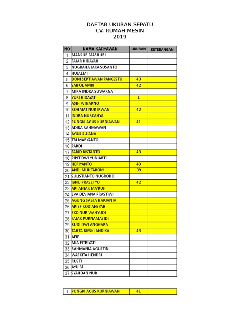 Contoh Form UKURAN SEPATU | PDF