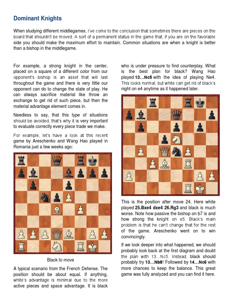 Dominant Knights: 13 Nc5 With The Idea of Playing Ne4 | PDF | Chess ...
