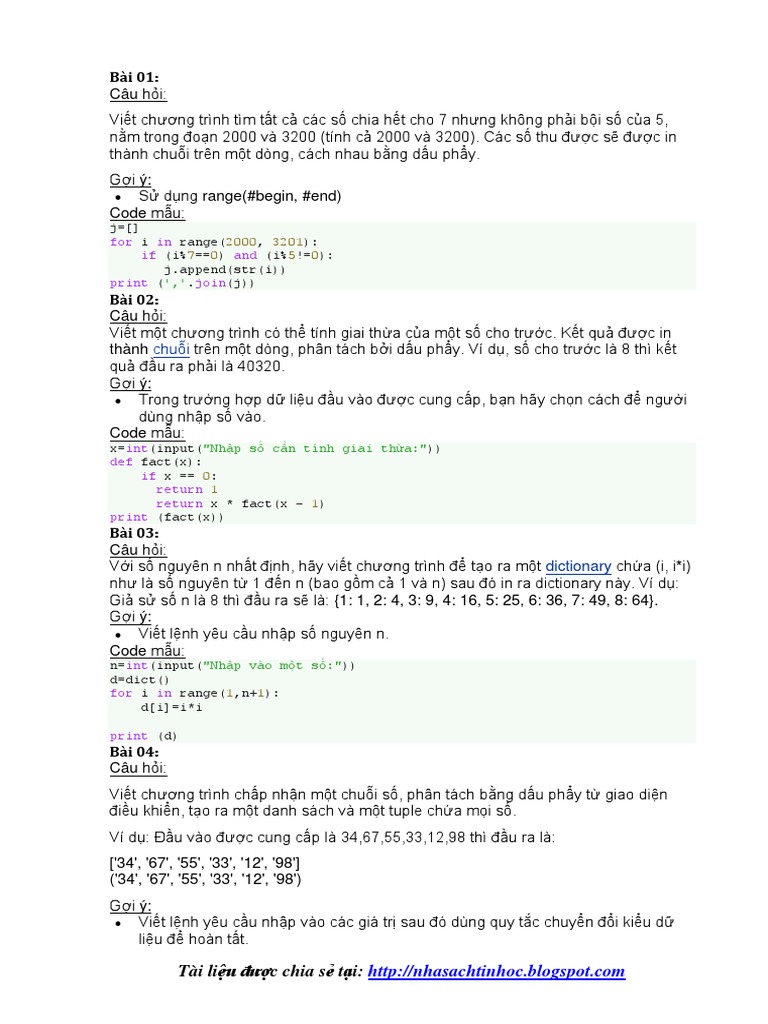 Ebook 100 Bai Tap Lap Trinh Python - Tieng Viet | PDF