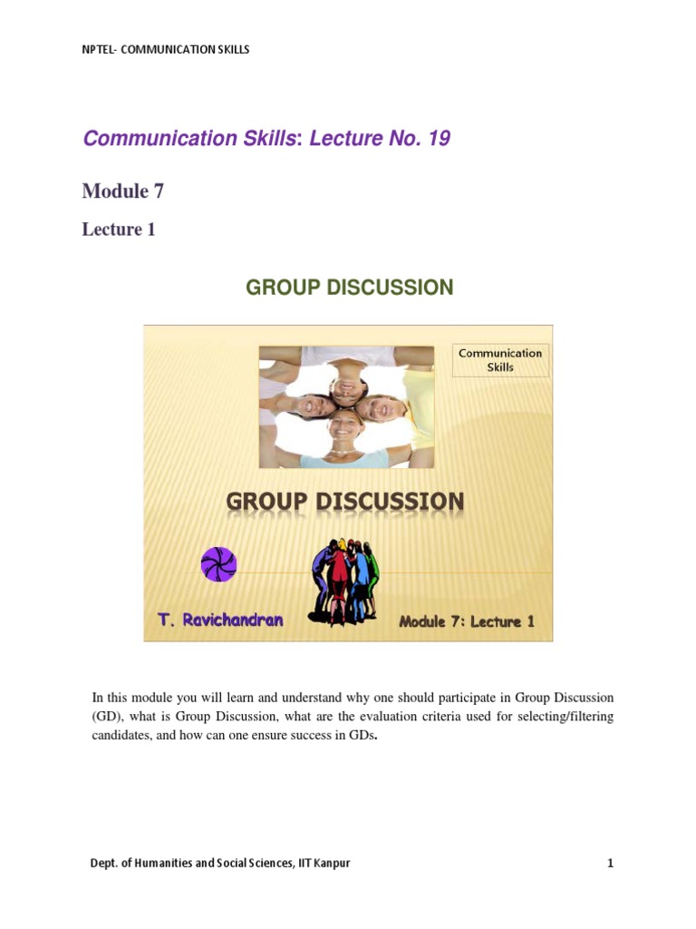 Communication Skills: Lecture No. 19: Group Discussion | PDF | Public ...