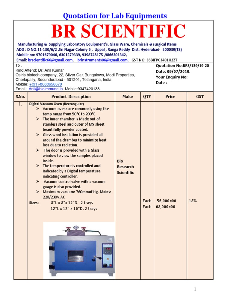 Lab Equipment Quotation - BR Scientific | PDF | Materials | Building Engineering