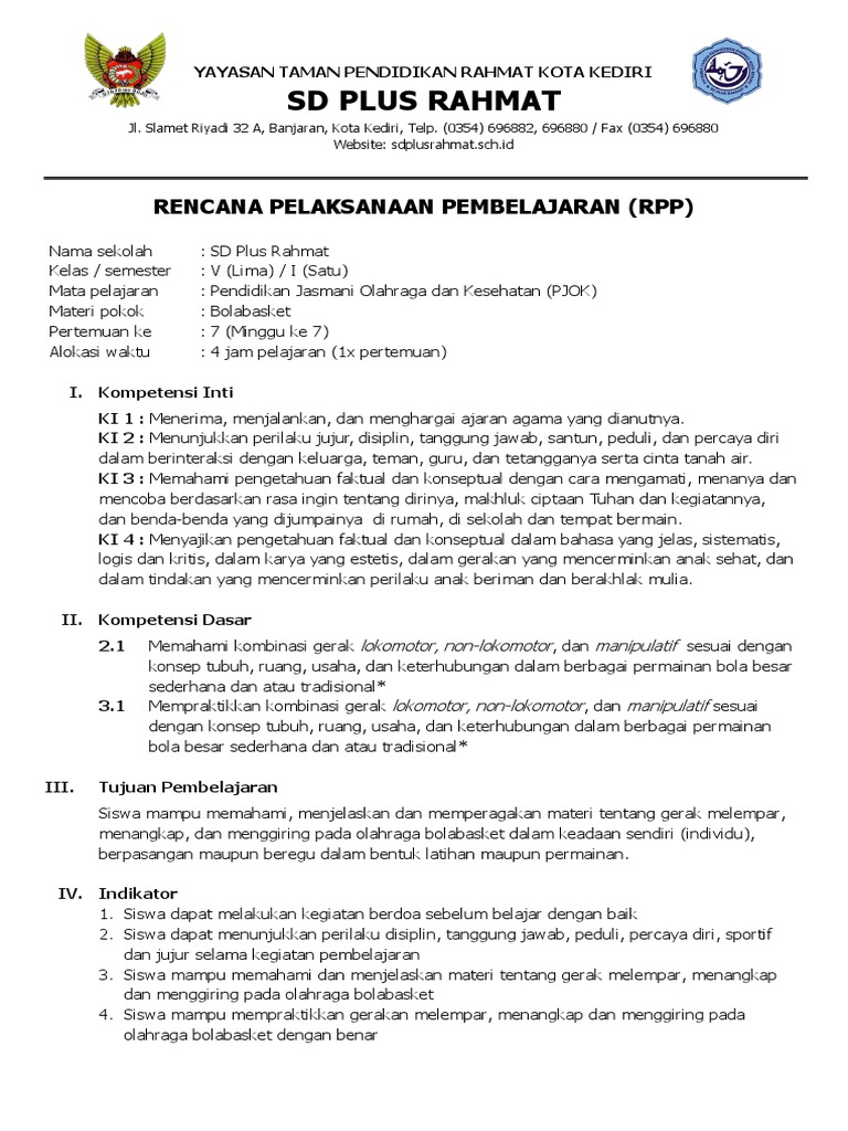 RPP Kelas 5 k13 Revisi 2017 - Pemeliharaan Diri Dan Penyakit Menular Serta Tidak Menular | PDF ...