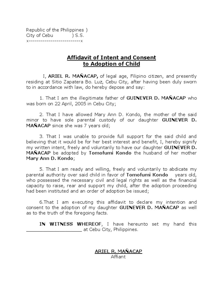 Affidavit of Consent (Father) | PDF