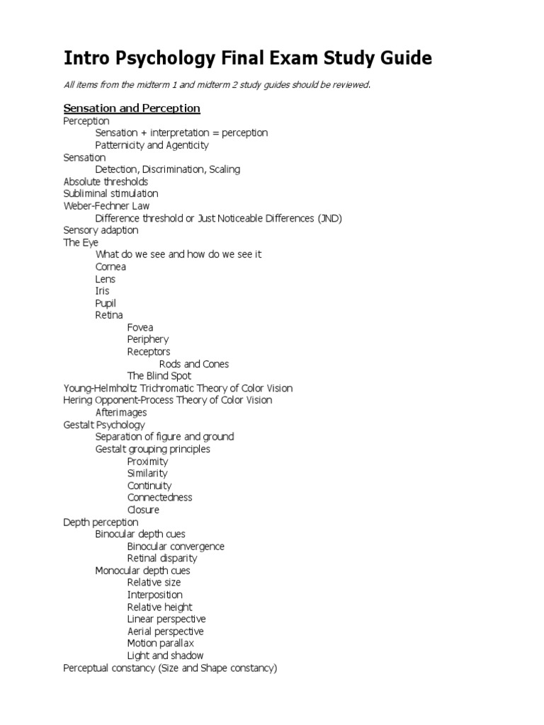 IVC Psyc 1 Study Guide Final Exam | PDF | Mental Disorder | Perception IVC Psyc 1 Study Guide Final Exam | PDF | Mental Disorder | Perception
