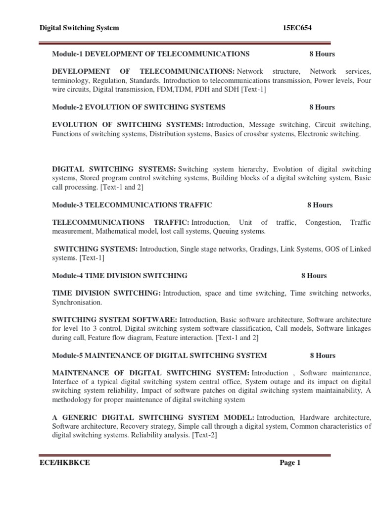 Digital Switching Systems - 15EC654 | PDF | Communications System ...