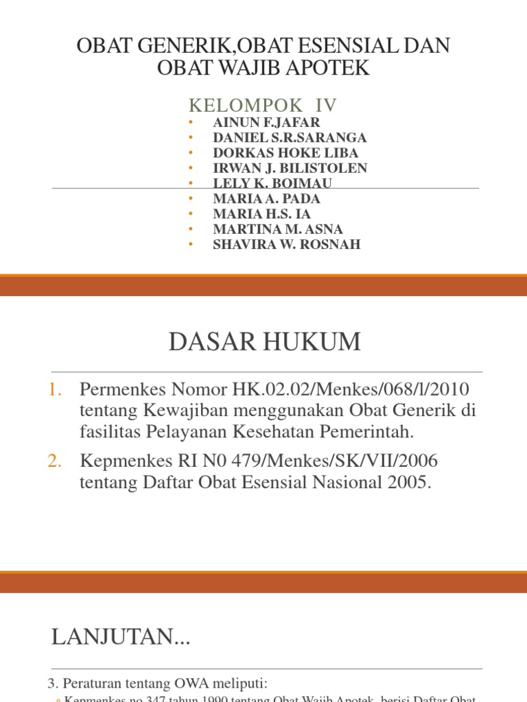 Obat Generik, Obat Esensial Dan Obat Wajib Apotek | PDF