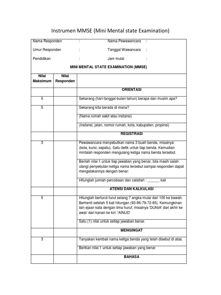 Instrumen MMSE Dan HVLT | PDF